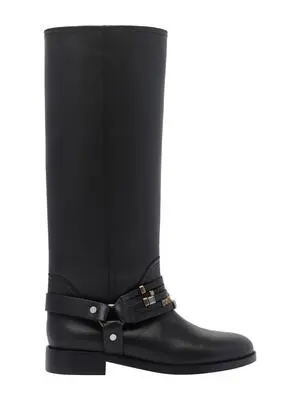 Pinko Knee High Buckled Boots - Black