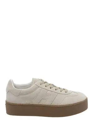 Hogan Suede Platform Sneakers With H Logo - Sand