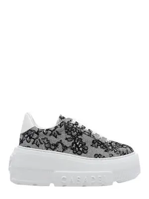 Casadei Nexus Rigel Mesh Sneakers With Floral Embroidery And Platform Sole - Silver