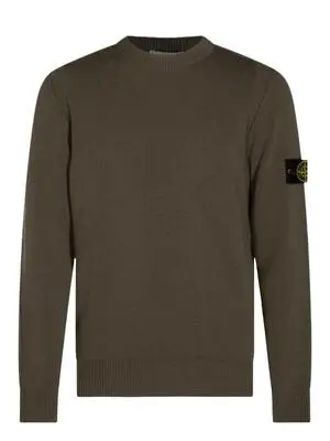 Stone Island Wool Sweater With Logo Patch - Green