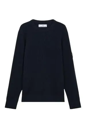 Stone Island Ribbed Crew Neck Wool Sweater - Blue