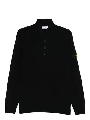 Stone Island Wool Turtleneck Sweater With Buttoned Placket And Logo Patch - Black