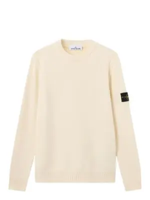 Stone Island Wool Sweater With Logo Patch - White