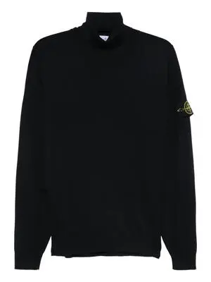 Stone Island Wool Turtleneck Sweater With Logo Patch - Blue