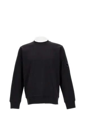 C.P. COMPANY Diagonal Raised Fleece Crewneck Sweater With Lens Detail - Black