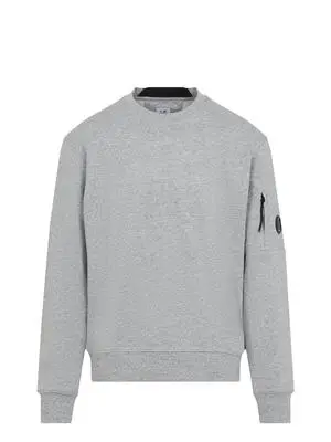 C.P. COMPANY Diagonal Raised Fleece Crewneck Sweater With Lens Detail - Greystone