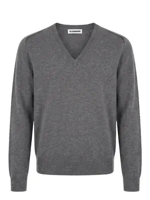 JIL SANDER 100% Cashmere V-neck Jumper - Basalt