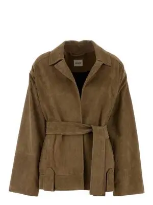 Khaite Biscuit Suede Alder Jacket With Belted Waist - Camel