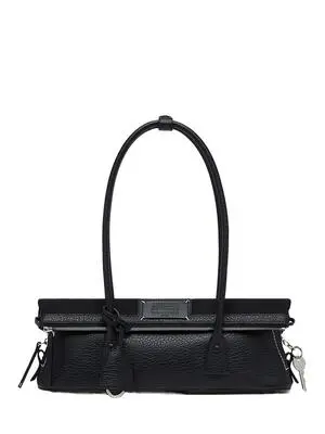 MAISON MARGIELA Embossed Grained Leather Handbag With Round Handles And Removable Strap - Nero