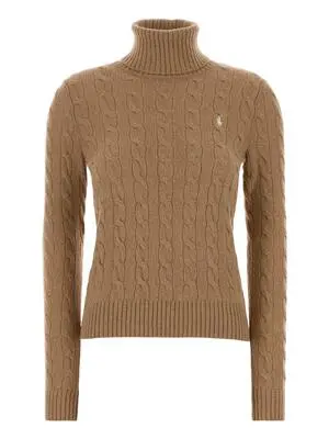 Polo Ralph Lauren Polo Ralph Lauren Wool-Cashmere Blend Cable Knit Turtleneck Sweater Camel