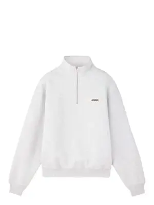 Jacquemus Textured Grosgrain Knit Quarter Zip Sweater - Grey2
