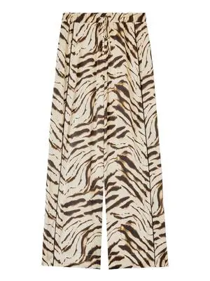 GANNI GANNI Printed Stretch Satin Wide Leg Pants Egret