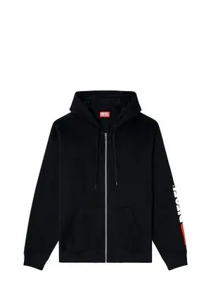 DIESEL® Zip-up Hooded Sweatshirt With Ribbed Cuffs - Deep/black