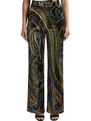 Etro Paisley Motif Velvet Wide-leg Trousers - Grey