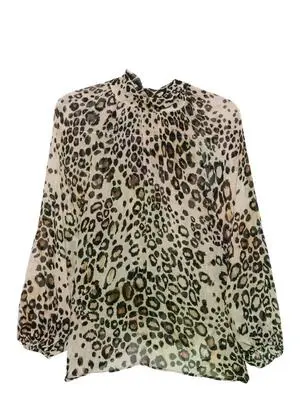 MARCCAIN MARCCAIN Leopard Print High Neck Blouse With Bow Detail
