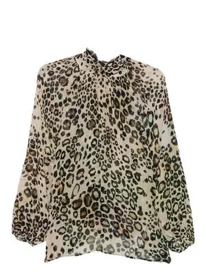 MARCCAIN MARCCAIN Leopard Print High Neck Blouse With Bow Detail