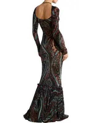 Etro Paisley Motif Chenille-jacquard Long Dress - Black