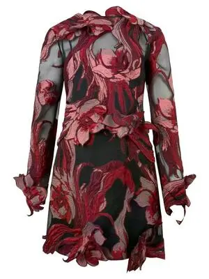 Alberta Ferretti Floral Pattern Long Sleeve Mini Dress - Black