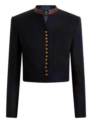 Etro Cropped Wool-blend Jacket With Pegaso Buttons - Blue