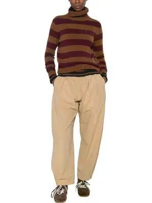 BEYOU Striped Roll-neck Sweater - Brown