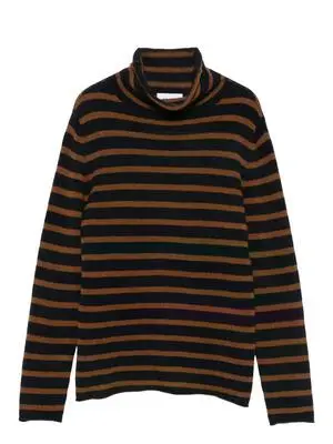 BEYOU Striped Roll-neck Sweater - Blue