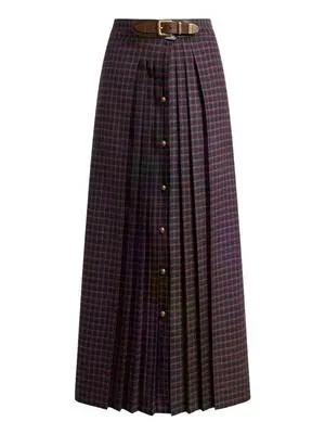 Etro Wool Maxi Skirt With Pleating And Check Motif - Blue