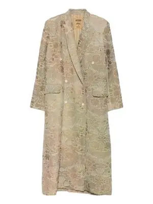UMA WANG Floral-jacquard Double-breasted Coat - Neutrals