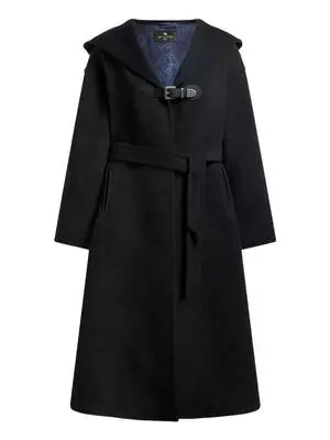 Etro Wool-blend Coat With Hood And Belt - Black