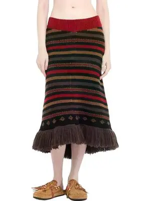 Alanui Jacquard Knit Midi Skirt With Nordic Pattern - Black