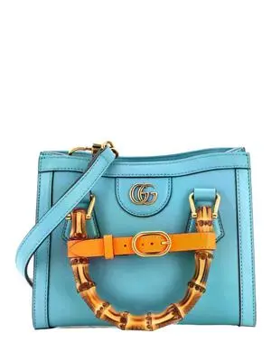 Gucci Diana Nm Bamboo Handle Tote Leather Mini Crossbody Bag - Blue