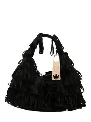 LA MILANESA Fringe-detailed Logo Plaque Clutch Bag - Black