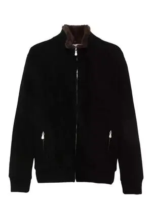 BARBA NAPOLI Ribbed-knit Faux-fur-trim Jacket - Black