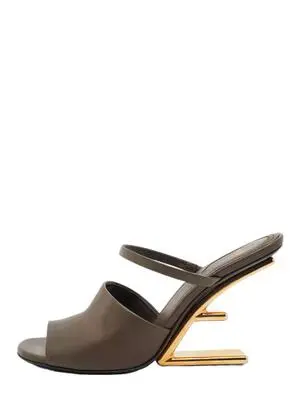 Fendi Leather Sculptural Heel Sandals - Brown