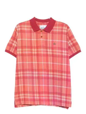 VIVIENNE WESTWOOD Check-pattern Orb-embroidered Polo Shirt - Red
