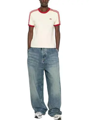 Adidas Logo Embroidered Striped T-shirt - Neutrals