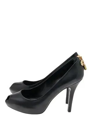 LOUIS VUITTON Leather Peep-toe Stiletto Heels With Padlock Detail - Black