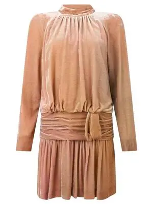 Alberta Ferretti Velvet Pleated Mini Dress - Orange