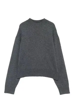 Pinko Ribbed Mock Neck Sweater With Logo Patch - Grey