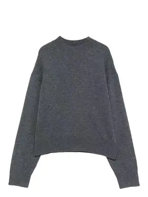 Pinko Ribbed Mock Neck Sweater With Logo Patch - Grey