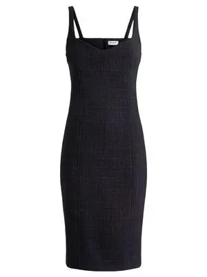 Balmain Tweed Sweetheart Neckline Midi Dress - Blue