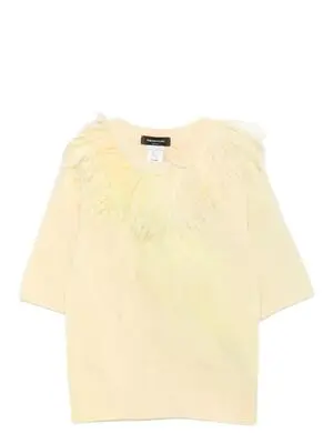 Fabiana Filippi Feather Trim Short Sleeve Sweater - Yellow