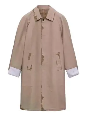 Prada Bonded Poplin Coat With Devoré Effect And Houndstooth Check - Neutrals