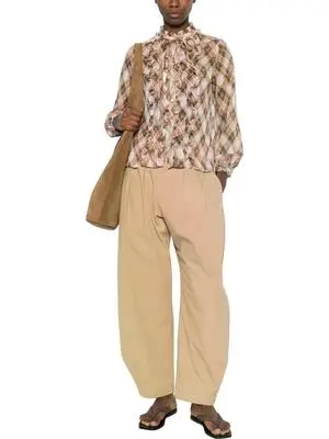 I BLUES Ruffled Checkered And Floral Print Blouse - Neutrals