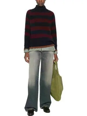 BEYOU Striped Roll-neck Sweater - Blue