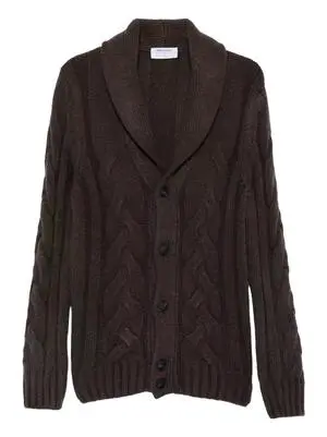 GRAN SASSO Cable-knit Shawl-collar Cardigan - Brown