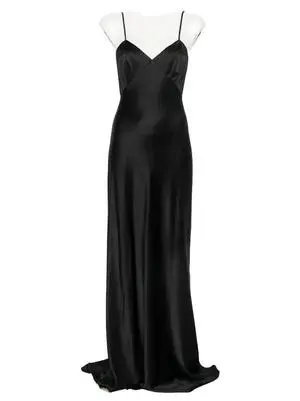 MAX MARA Max Mara Satin V-Neck Spaghetti Strap Maxi Dress With Back Cut-Out