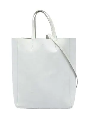 Celine Grained Calfskin Vertical Cabas Satchel - White