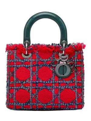 Dior Medium Tweed Cannage Lady Satchel - Red