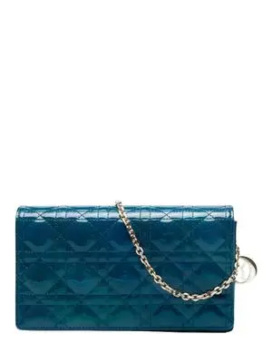Dior Patent Cannage Lady Wallet On Chain Crossbody Bag - Blue