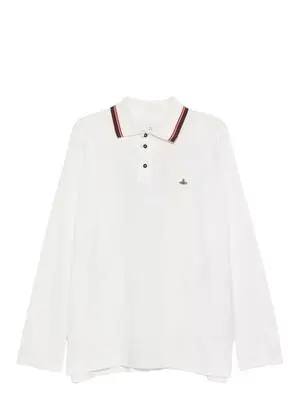 VIVIENNE WESTWOOD Orb-embroidered Tipped Polo Shirt - White